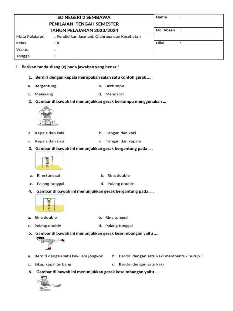 SOAL PTS PJOK KELAS 2 | PDF