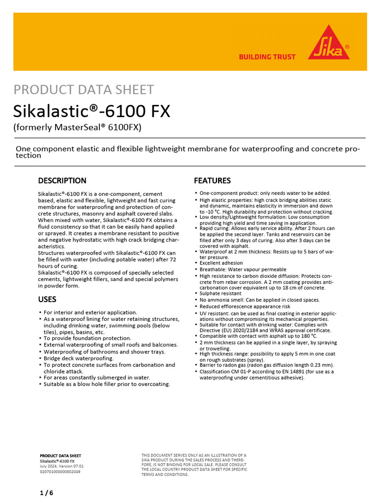 Glo Sikalastic 6100 FX en Corp 07 2024 | PDF | Concrete | Water