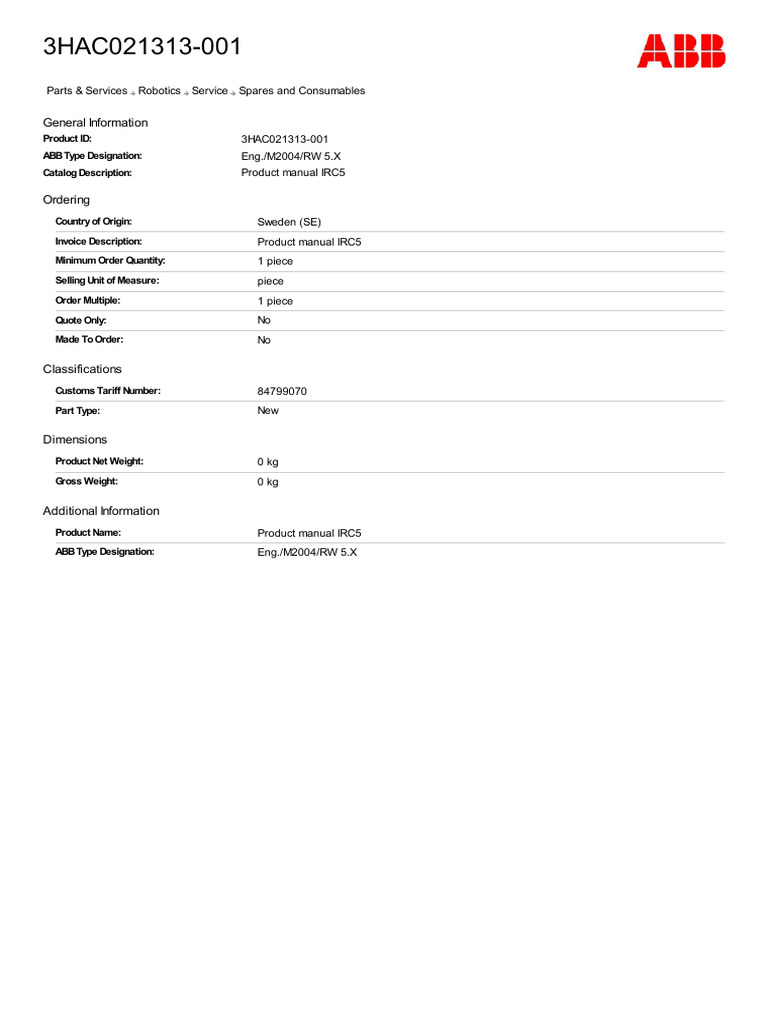 3HAC021313 001 Product Manual Irc5 | PDF