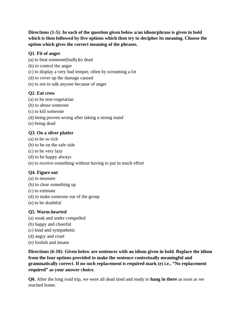 Understanding Idioms and Phrases Quiz | PDF | Grammatical Number ...