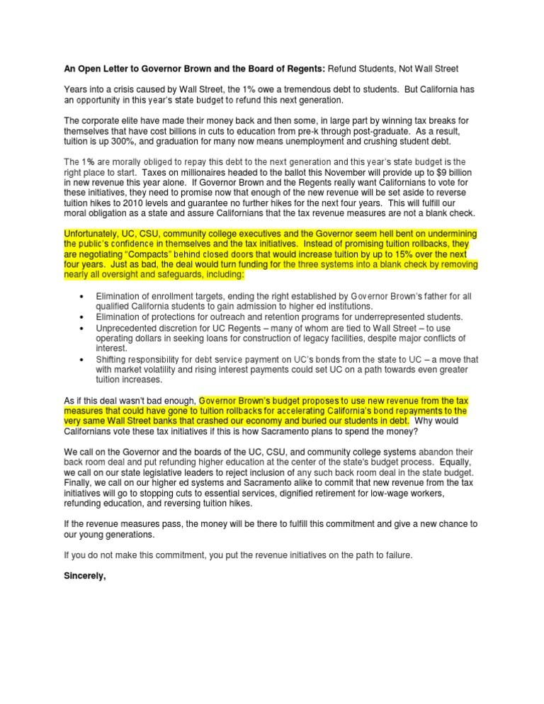 An Open Letter To Governor Brown and The Board of Regents: Refund ...