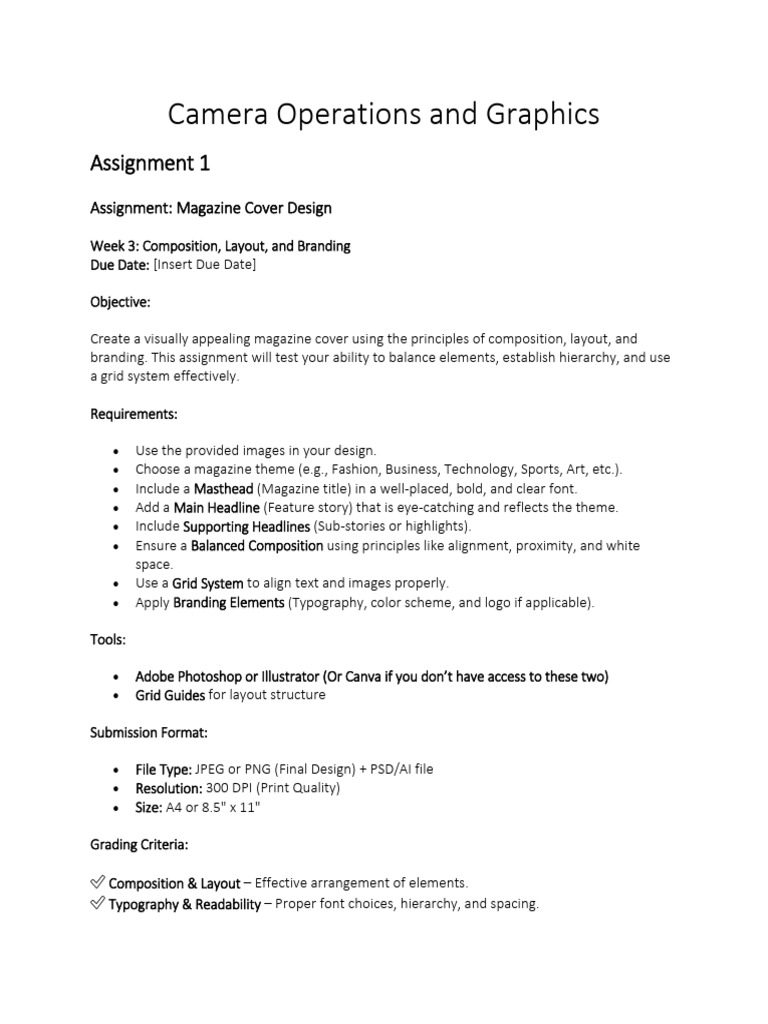Camera Operations and Graphics - Assignment 1 | PDF