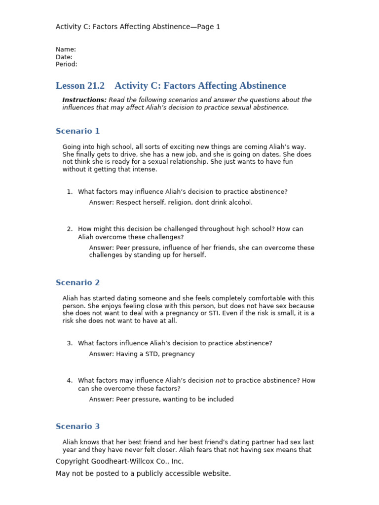 21.2 Activity C: Factors Affecting Abstinence | PDF