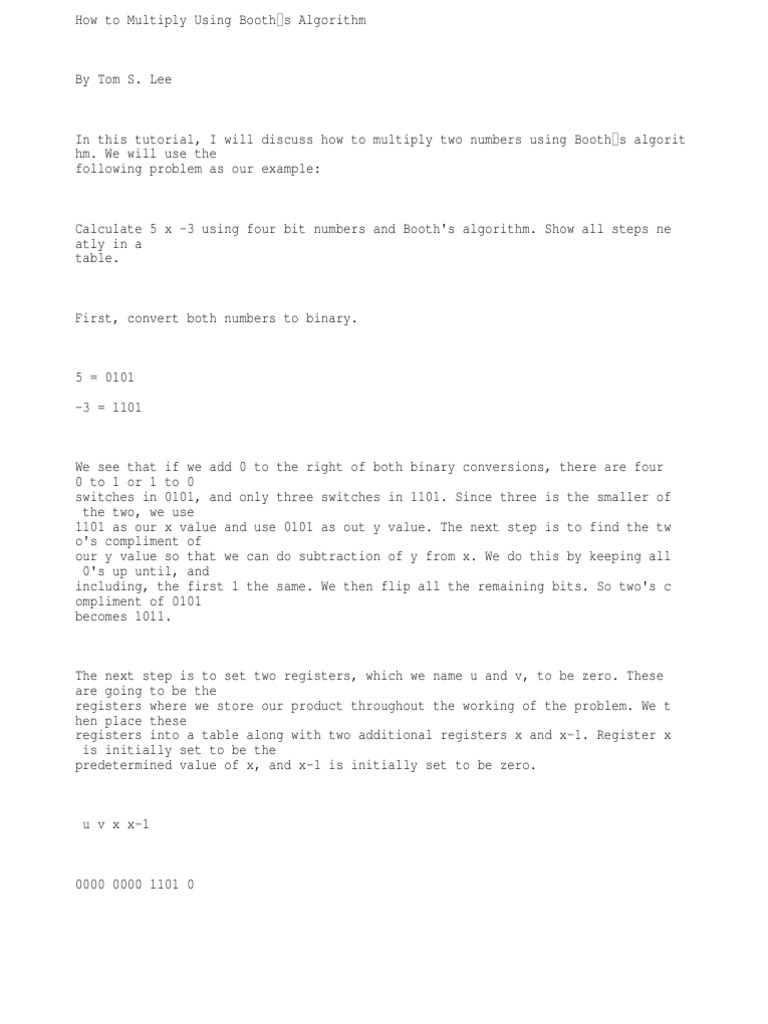 Booth Multiplication | PDF | Discrete Mathematics | Mathematical Concepts