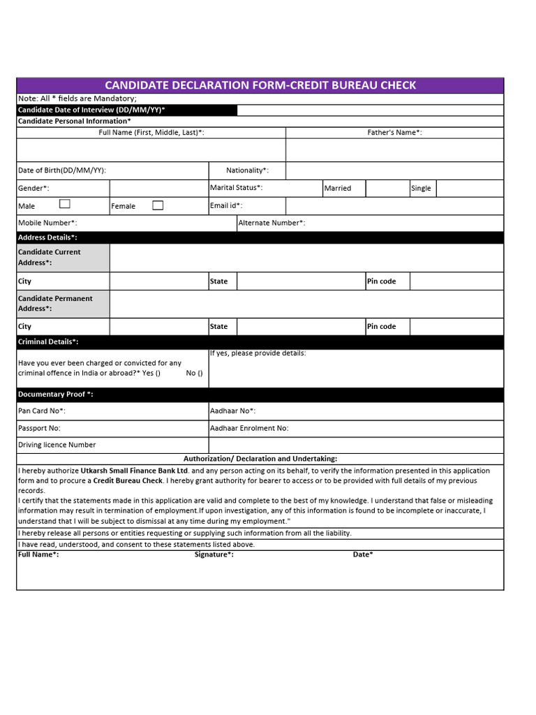 Candidate Declaration Form-For CIBIL-Updated | PDF