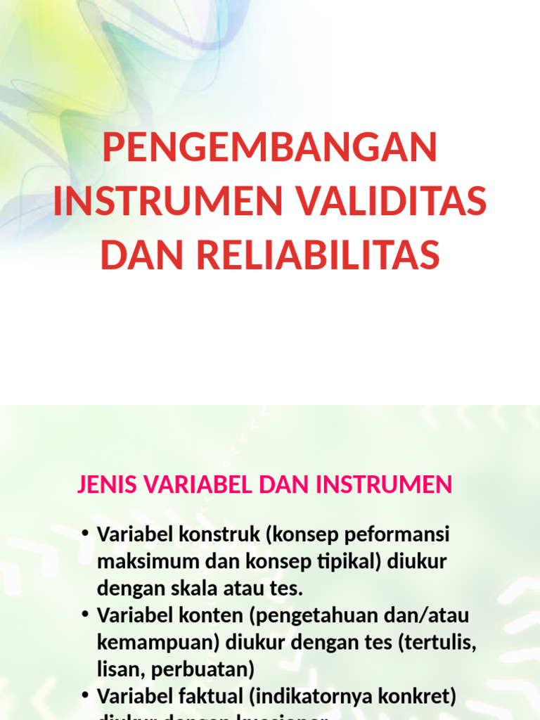 Pengembangan Instrumen Validitas Dan Reliabilitas | PDF