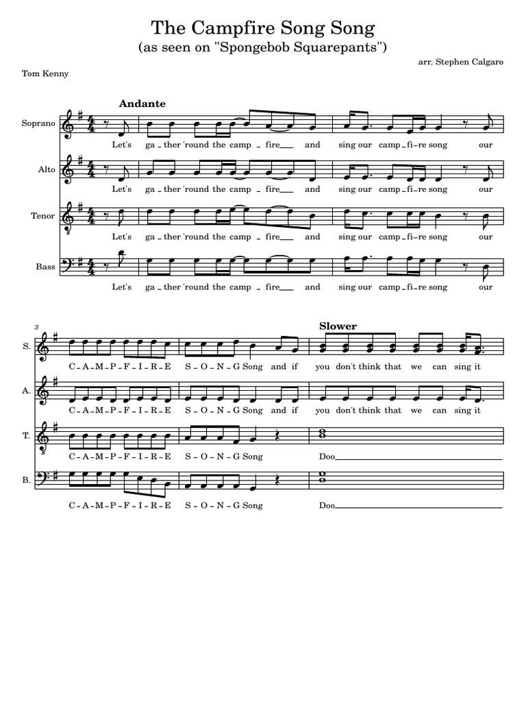 The Campfire Song Song Spongebob Squarepants SATB | PDF | Elements Of ...