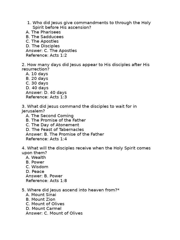 Bible Quiz: Acts Chapters 1-6 | PDF | Acts Of The Apostles | Jesus