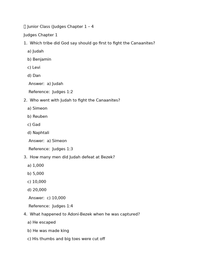 Judges Chapter 1 To 4 Junior Class | PDF | Book Of Judges | Bible Content