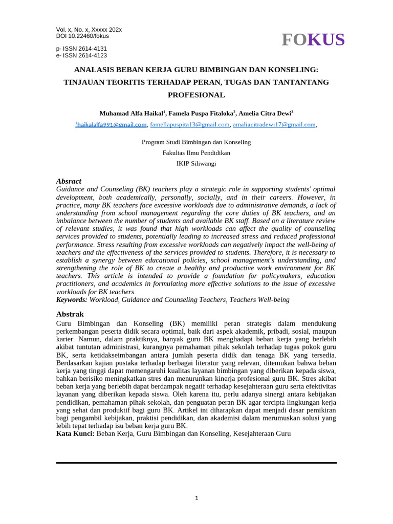 Analisis Beban Kerja Guru BK | PDF