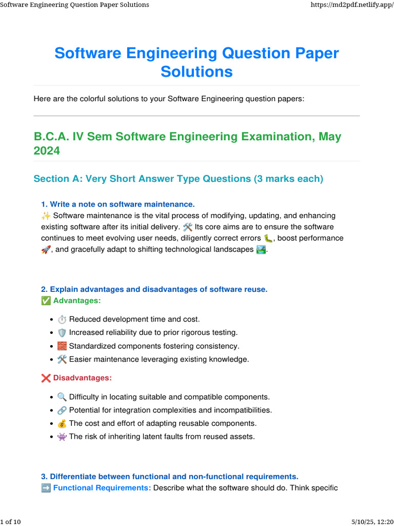 Software Engineering Question Paper Solutions | PDF | Software Testing ...