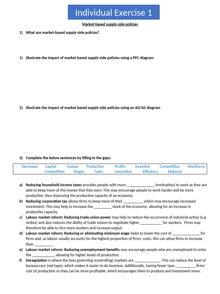 Market-based Policies Worksheet | PDF | Labour Economics | Taxes
