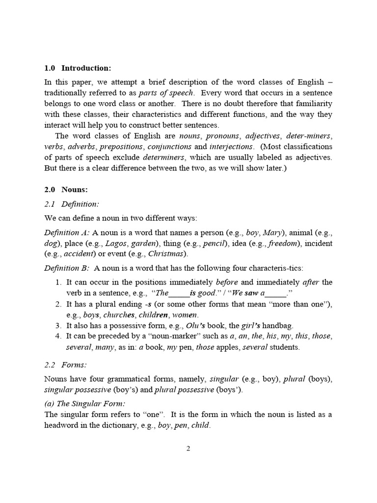 WORD CLASSES-NOUNS (Micah Kingscopy) | PDF | Part Of Speech | Noun