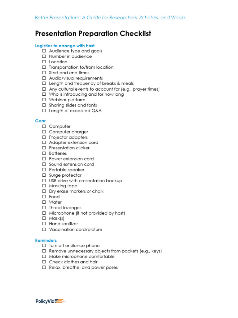 Better Presentations Supplies Checklist | PDF