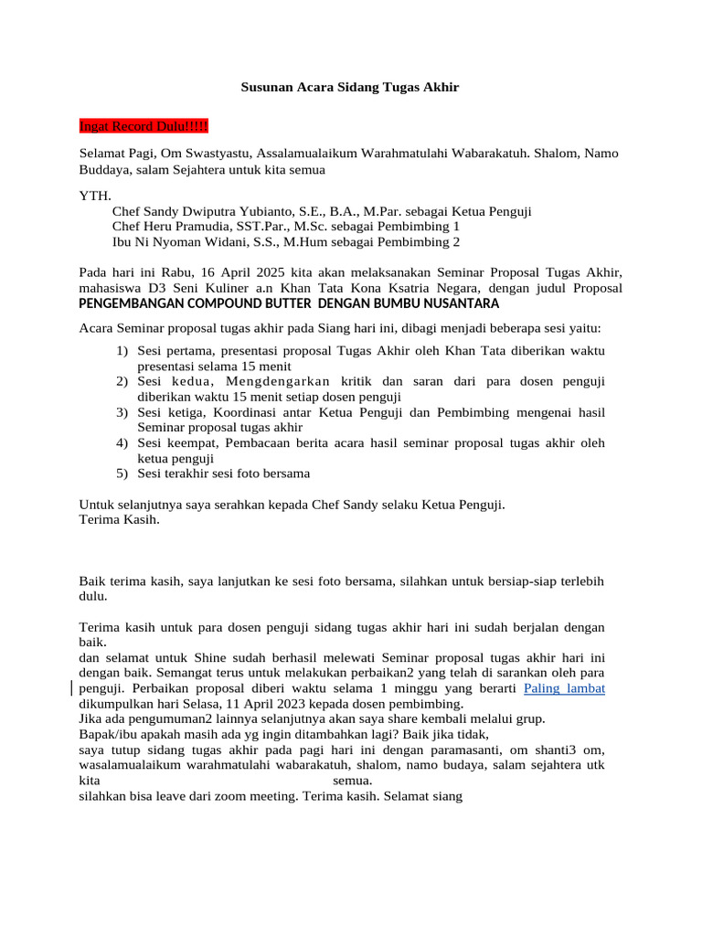 Susunan Acara Seminar Proposal & Skripsi TA | PDF