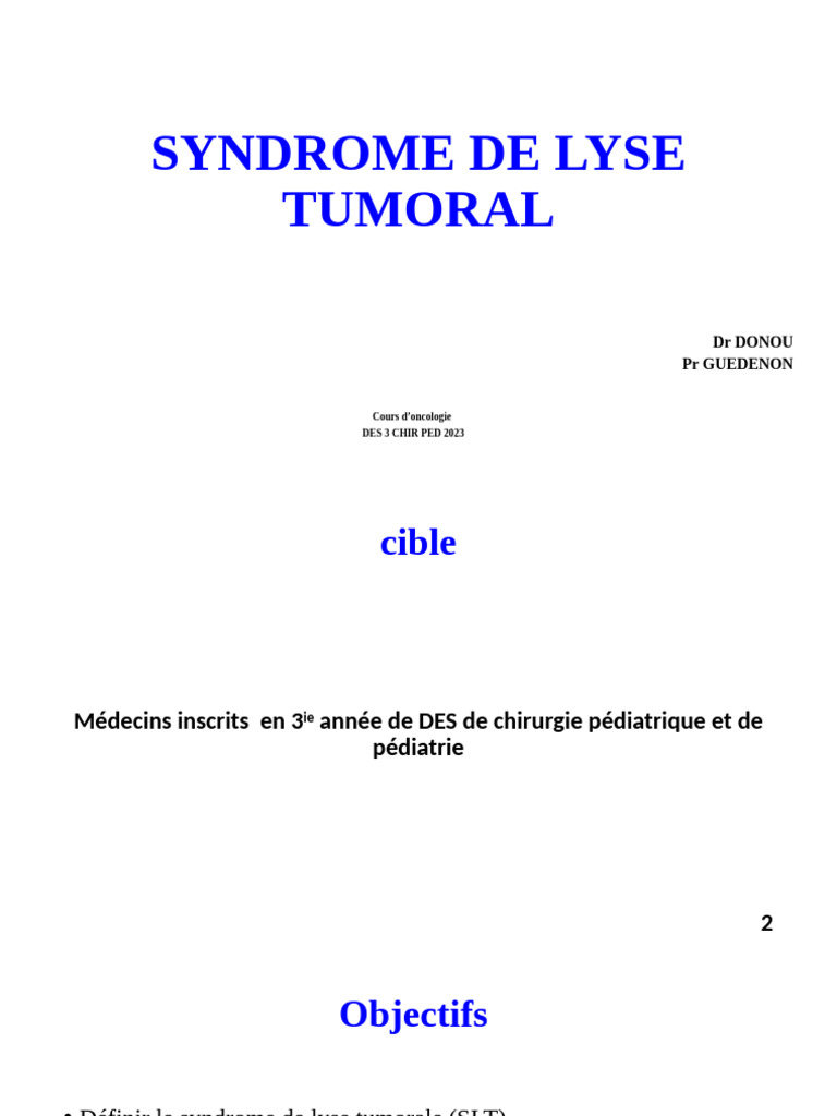 Syndrome de Lyse Tumoral | PDF | Médecine clinique | Maladies et troubles