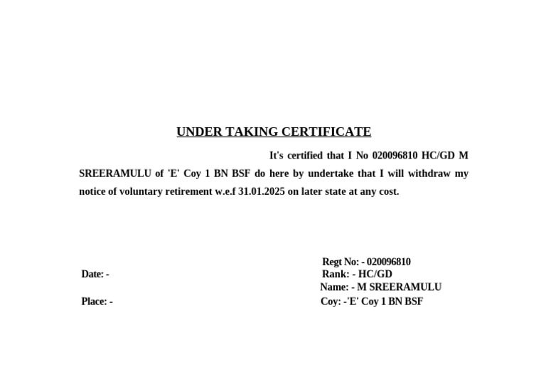 Undertaking Certificate | PDF