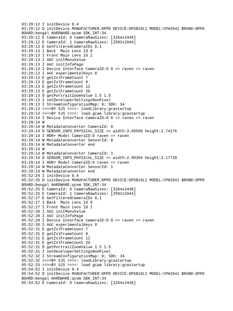 OPPO CPH2641 Camera Initialization Logs | PDF