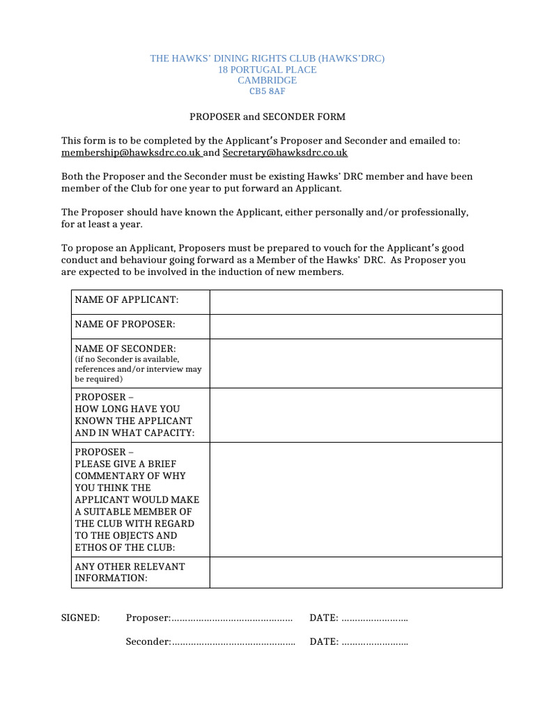 Hawks DRC PMC Proposal Form Revised 190124 | PDF