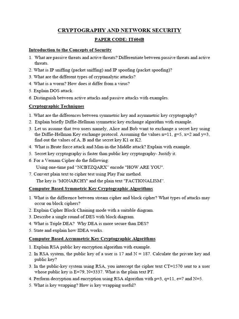 Suggested Questions (IT604B) - 2025 | PDF | Transport Layer Security | Public Key Cryptography