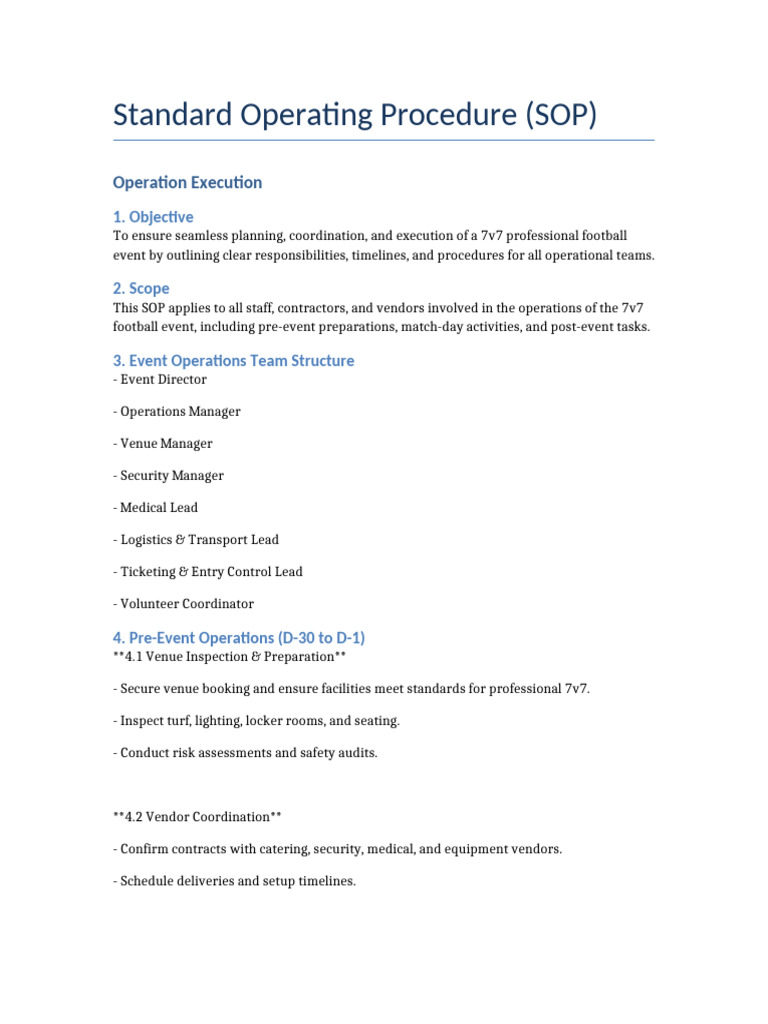 7v7 Football Event SOP Guide | PDF | Emergency Management | Safety