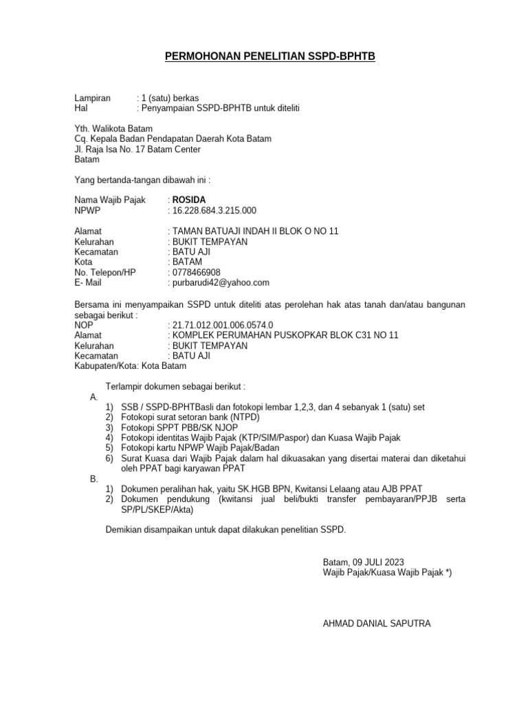 PERMOHONAN PENELITIAN SSPD (TERBARU) ROSIDA | PDF