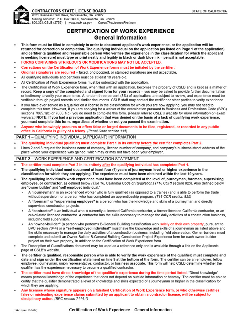 Work Experience Certification Guide | PDF | Journeyman