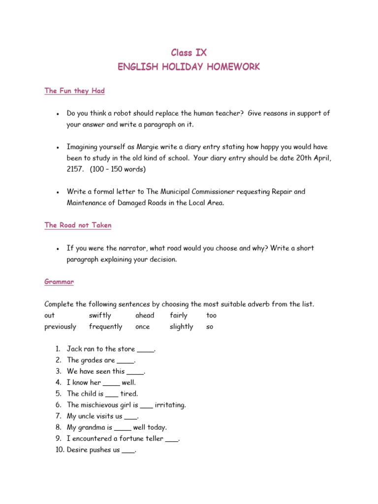 IX Holiday Homework | PDF