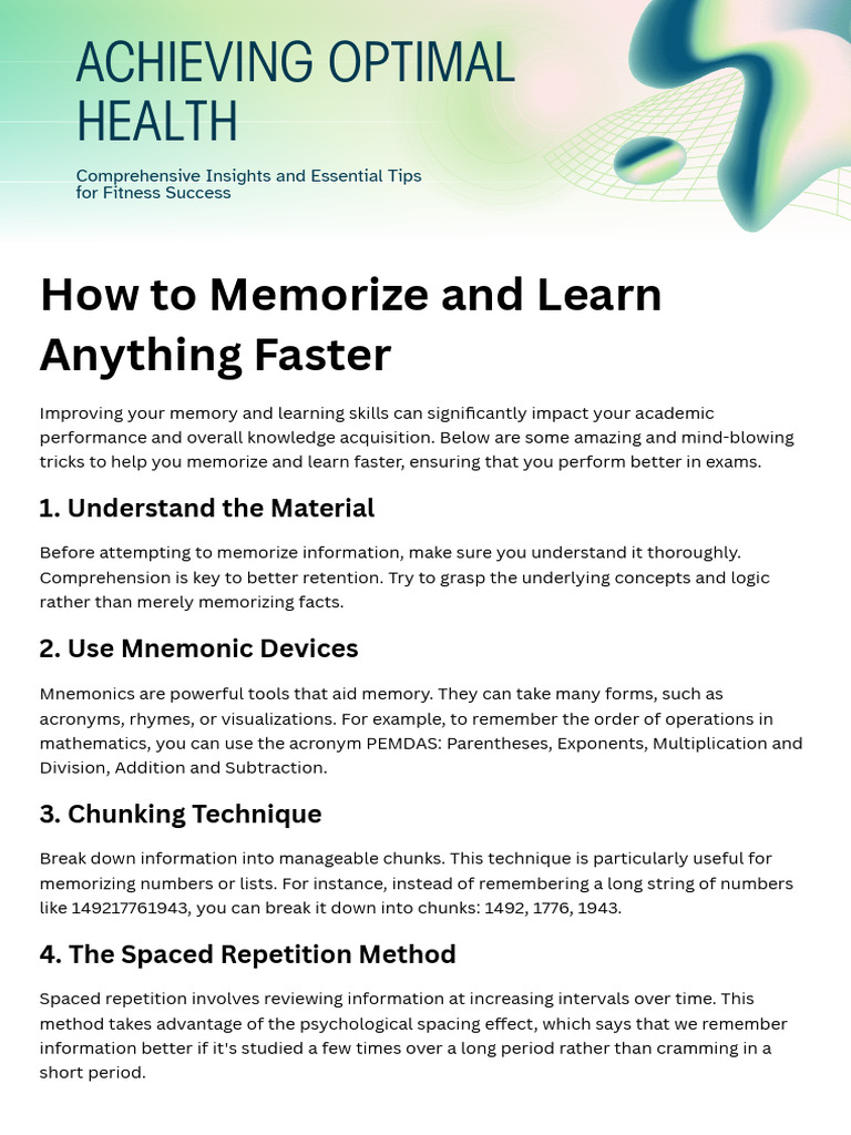 How To Memorize and Learn Anything Faster | PDF | Memory | Mental Image