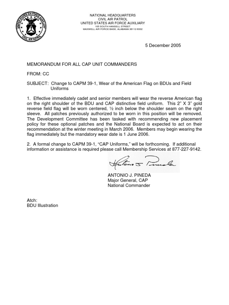CAP Uniform Changes Memo - 12/05/2005 | PDF