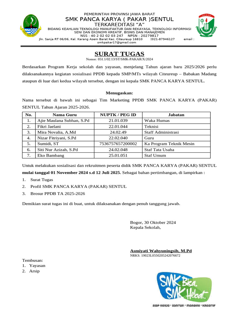 Surat Tugas Marketing PPDB 25-26 | PDF