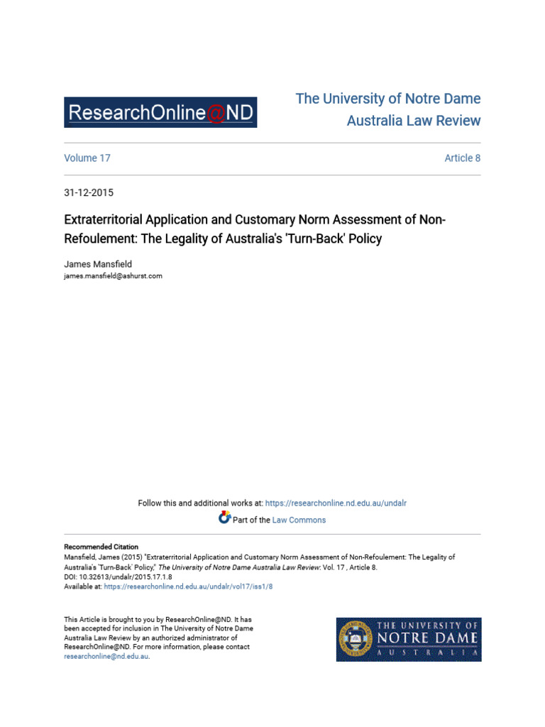 Extraterritorial Application and Customary Norm Assessment of Non | PDF ...