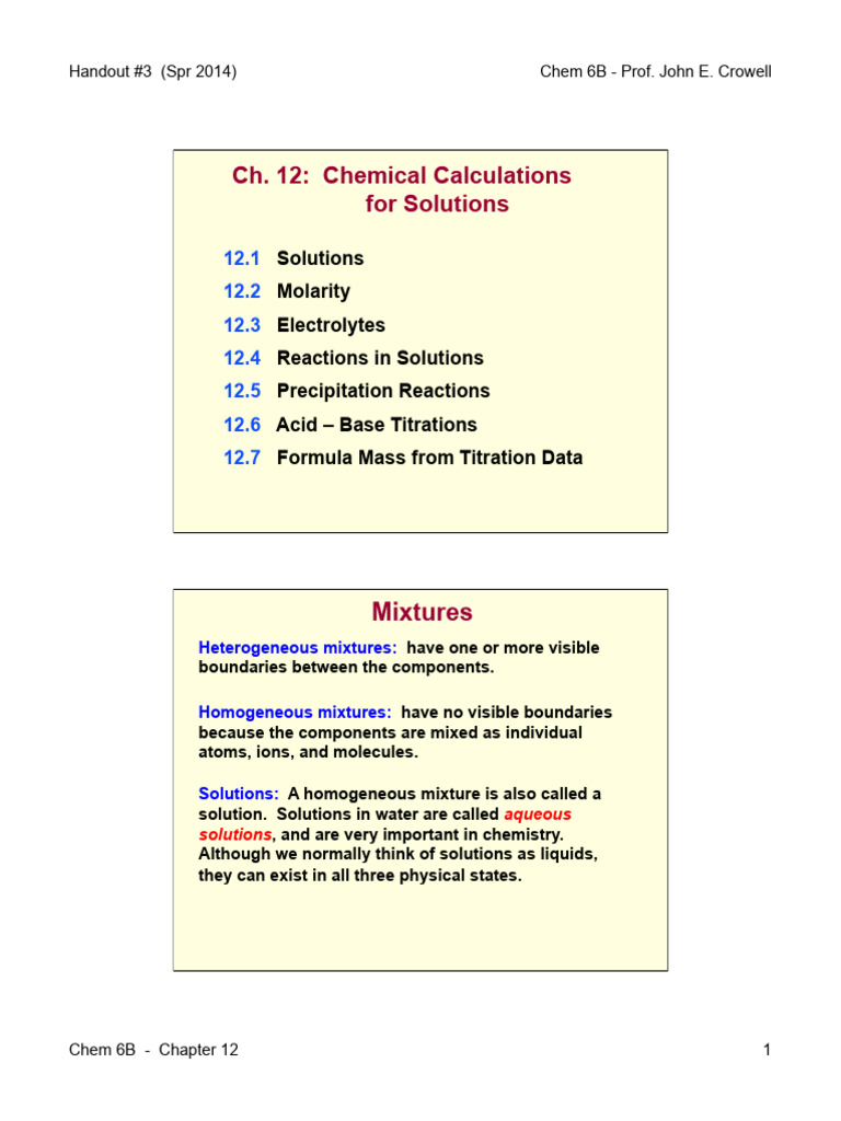 Chem6B_S14 hol - Chapter 12 | PDF | Concentration | Mixture