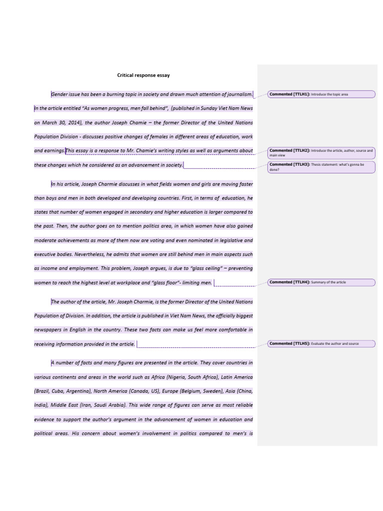 A Sample Critical Response Essay. | PDF | Essays | Jargon