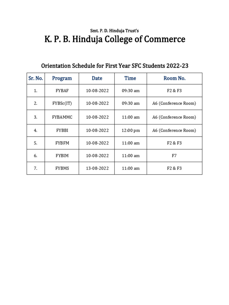 Orientation Schedule | PDF
