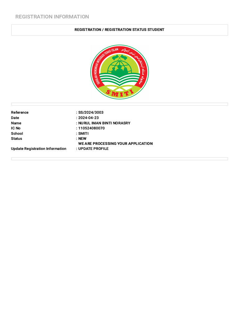 Student Registration Status Update | PDF