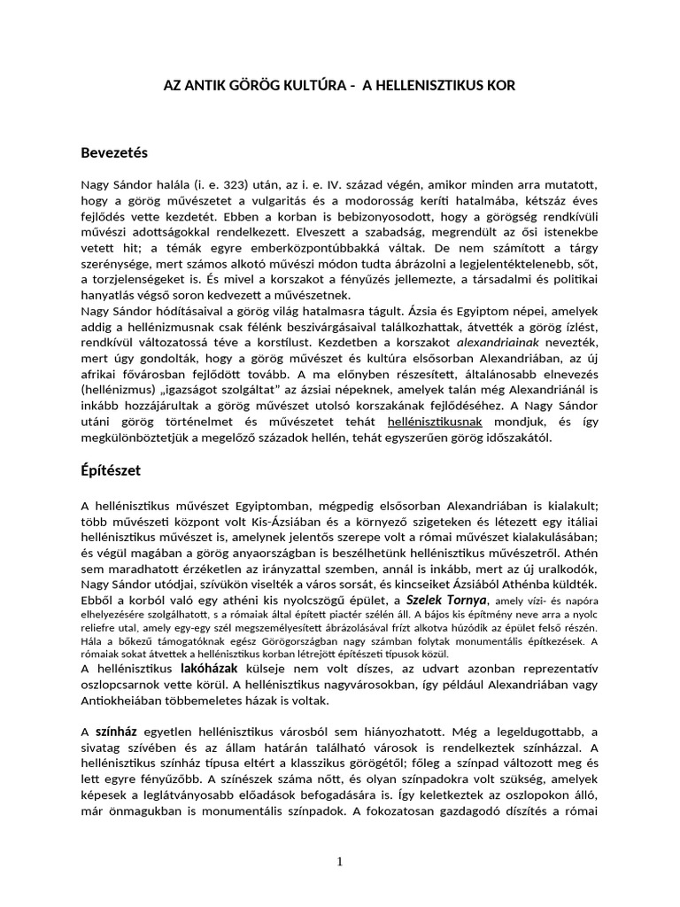 Görög Vizuális Kultúra Jegyzet 2 | PDF