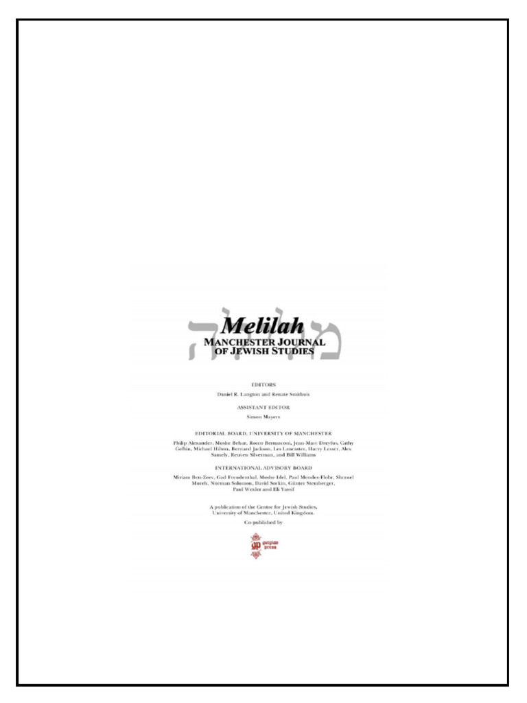 Melilah Manchester Journal Of Jewish Studies 2013 Daniel R Langton ...