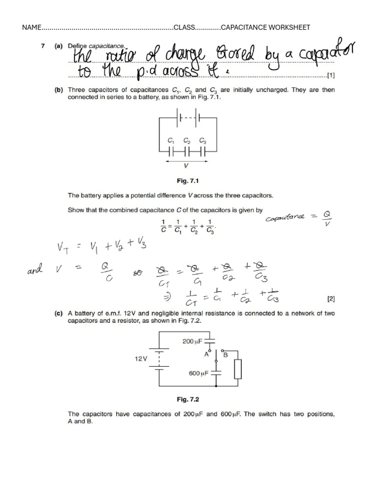 CAPACITANCE WORKSHEET 1 | PDF