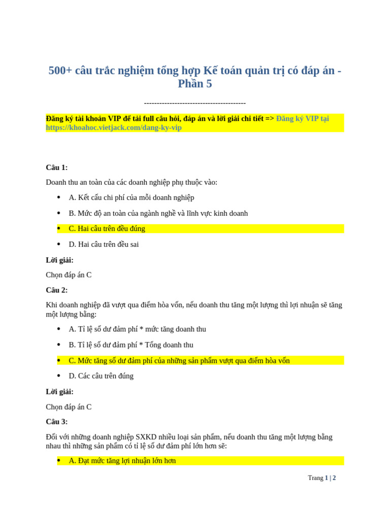 500 Cau Trac Nghiem Tong Hop Ke Toan Quan Tri Co Dap an Phan 5 2025-04-08 (1) | PDF