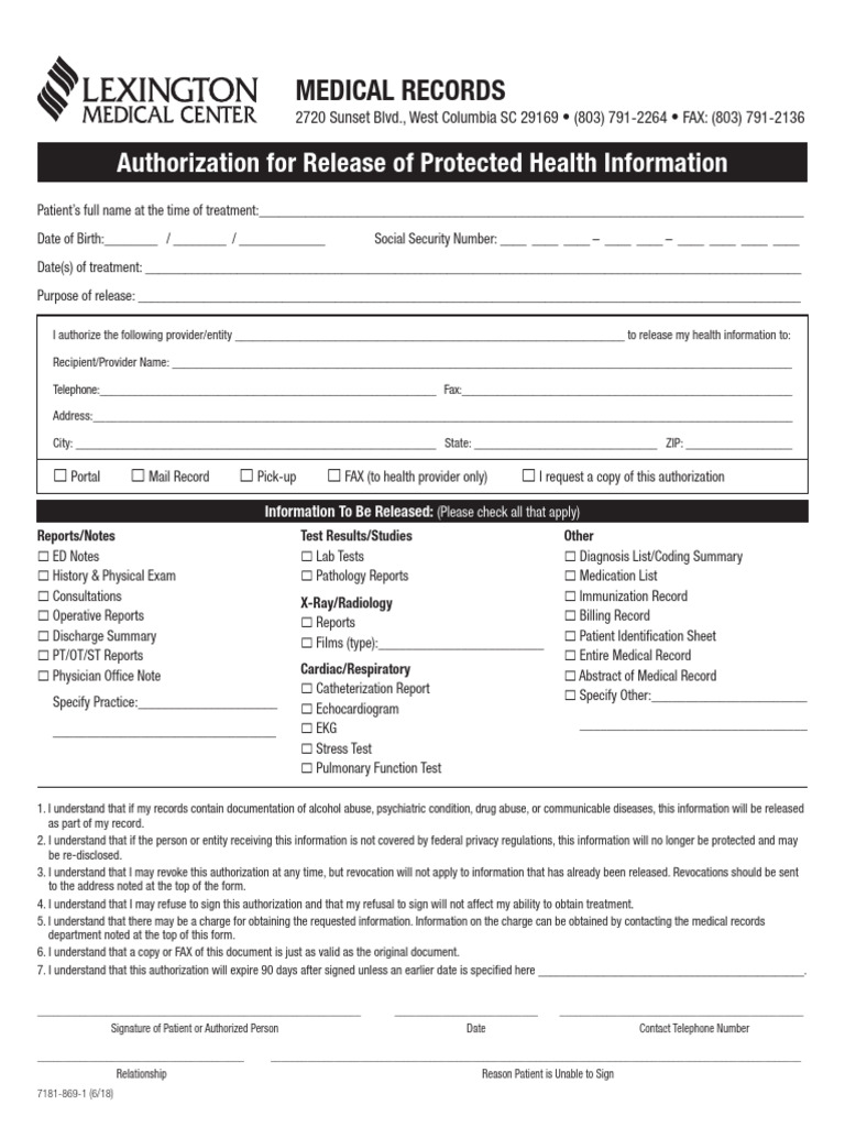 Medical Records Release Authorization | PDF | Medical Record | Health ...