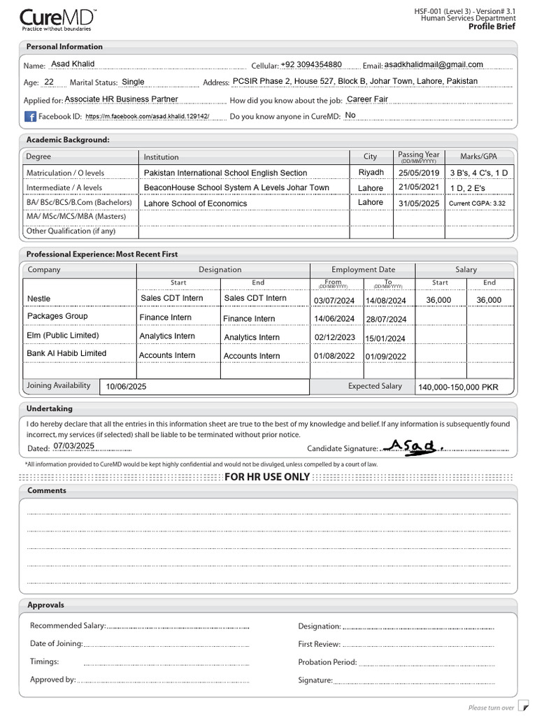 Profile Brief (Asad Khalid) | PDF | Titles | Educational Stages