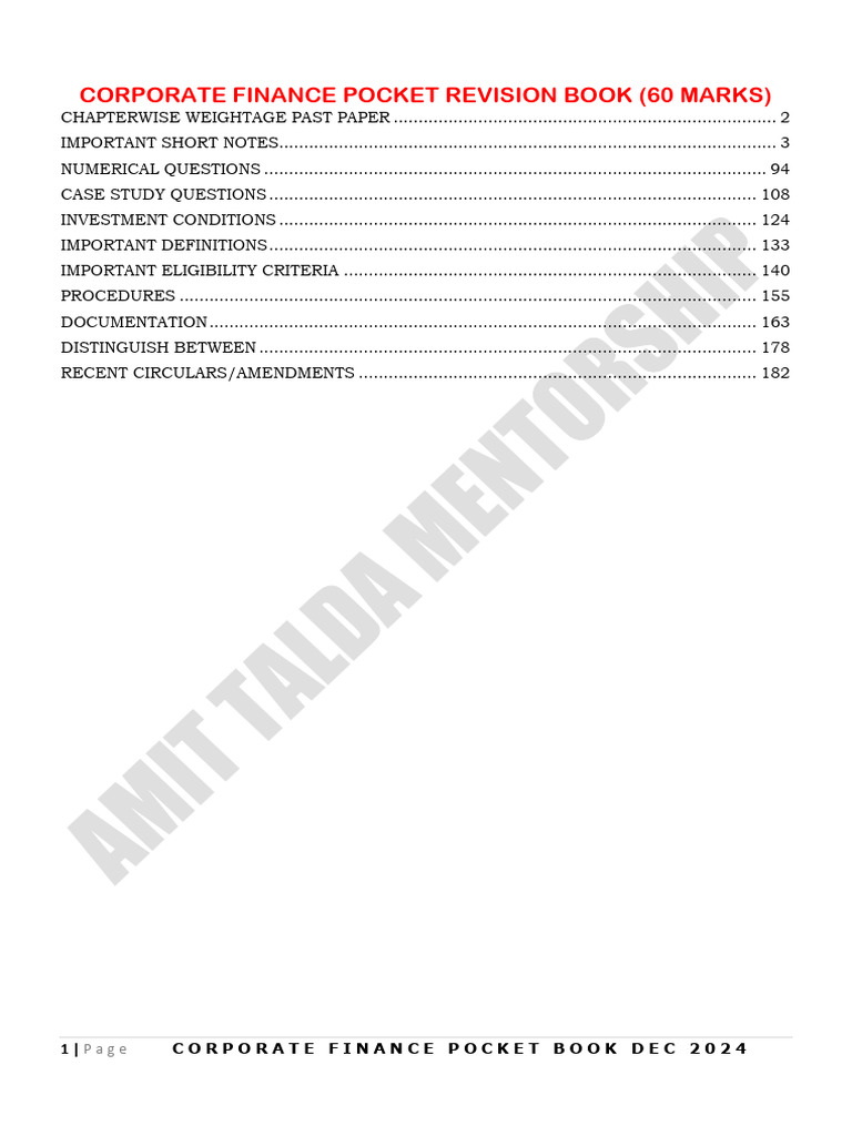 CORPORATE FINANCE REVISION CS PROF-Professional-Revision | PDF ...