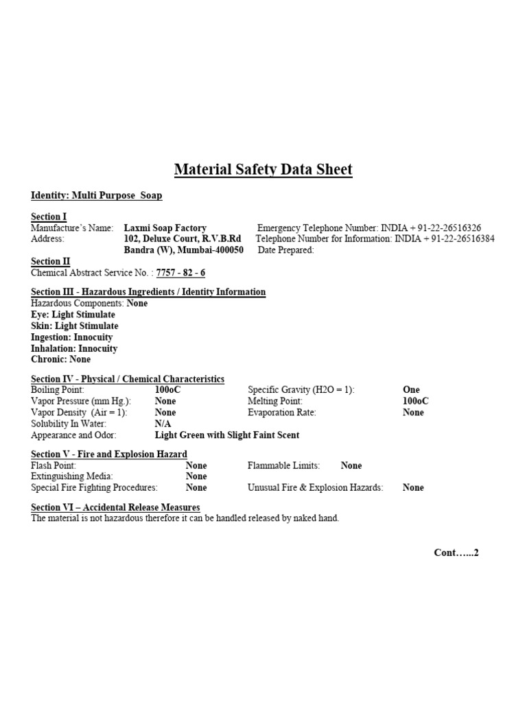Multi-Purpose Soap MSDS | PDF | Dangerous Goods | Occupational Safety ...