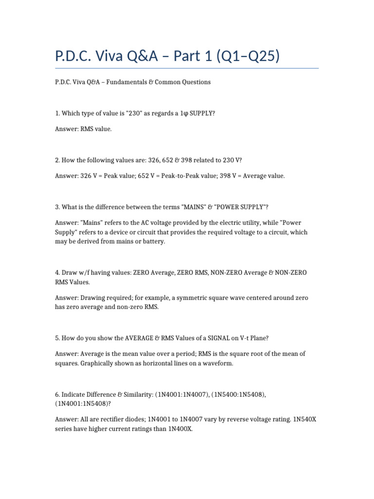 PDC Viva QA Part1 20250501 | PDF | Root Mean Square | Power Electronics