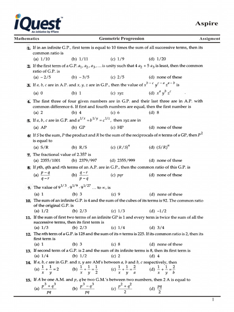 Final, Geometric Progression, Assignment, 12-08-2024 | PDF