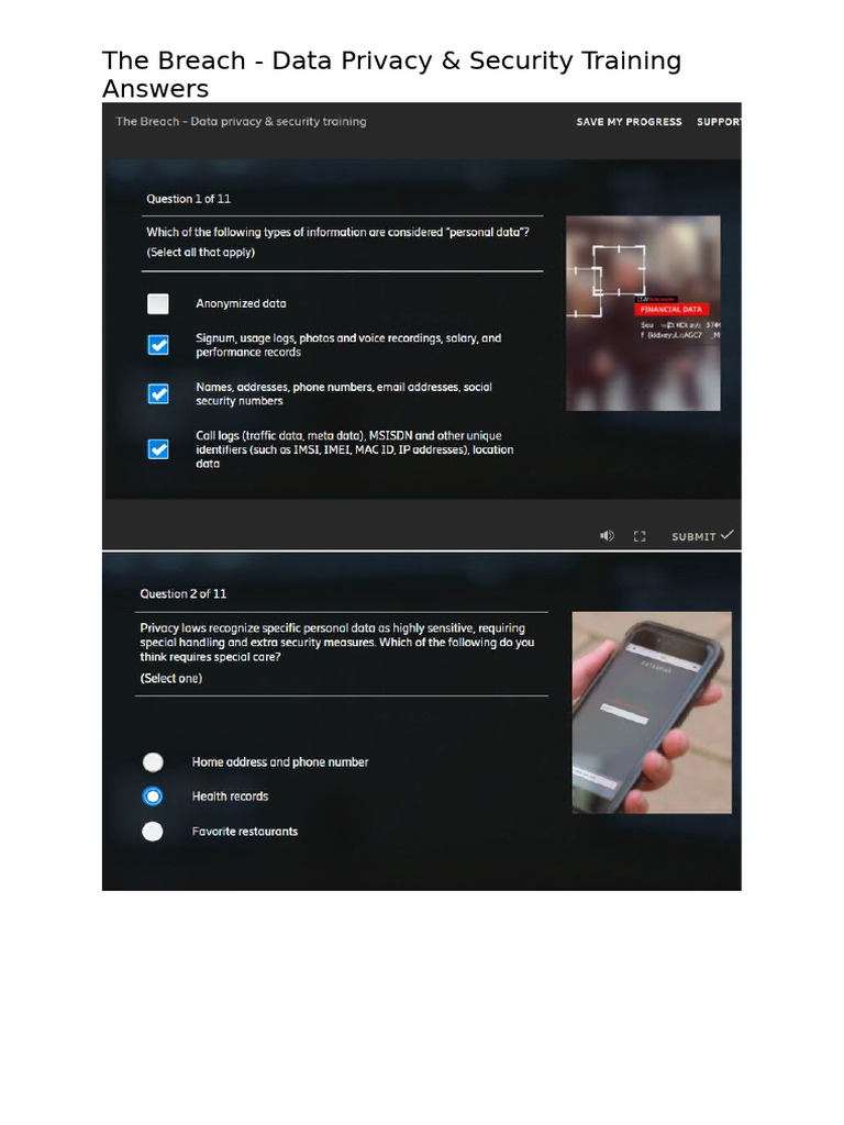 The Breach - Data Privacy & Security Training Answers | PDF