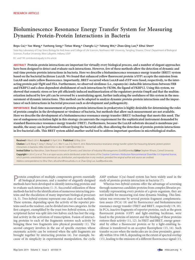 Cui Et Al 2014 Bioluminescence Resonance Energy Transfer System For ...