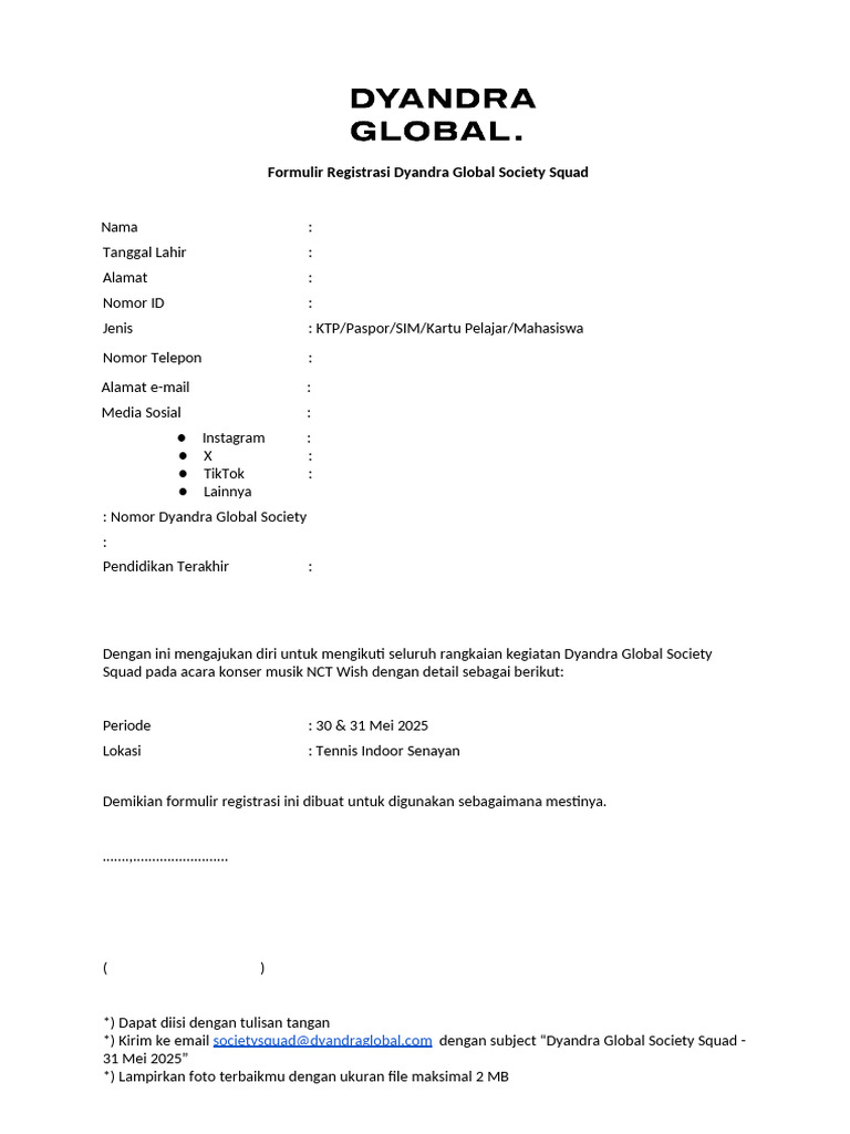 Pendaftaran Dyandra Global Society Squad | PDF