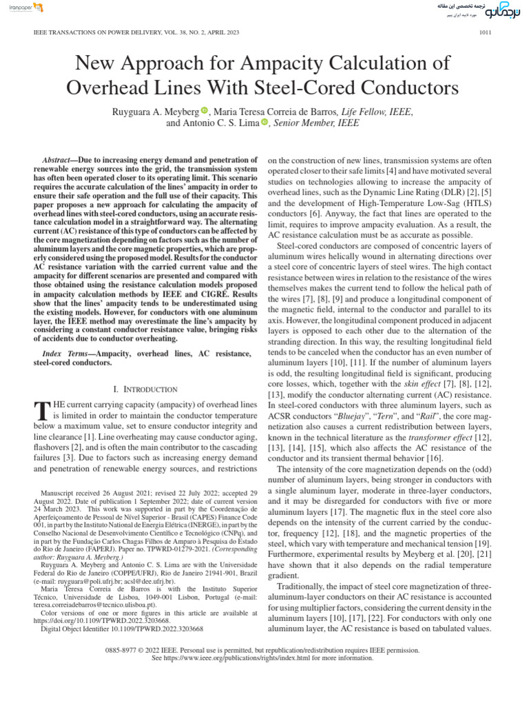 Ampacity Calculation for Steel-Cored Conductors | PDF | Electrical ...